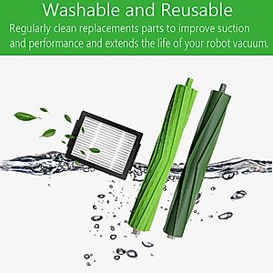 Chrostion Replacement Parts Fit for iRobot Roomba i7 i7+ i3 i3+ i4 i4+ i5 i5+ i6 i6+ i8 i8+ j7 j7+/Plus j8 j8+ E5 E6 E7 Robot Vacuum,2 Set Brushes,6 Filters,8 Side Brushes,8 Pack Bags