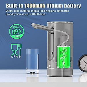 Universal Water-Bottle Pump Dispenser 5-Gallon: KitchenBoss Foldable Automatic Water Bottle Pump, Portable Electric Drinking Water Pump USB Charging 1-5 Gallon Water Bottle Switch, Silver