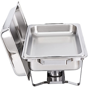 Oteymart Pack of 6 Chafing Dish Buffet Server Warming Tray Chafer Full Size Stainless Rectangular Dish Set Buffet Catering Party Events Utensils w/Fuel Holder Deep Food Pan