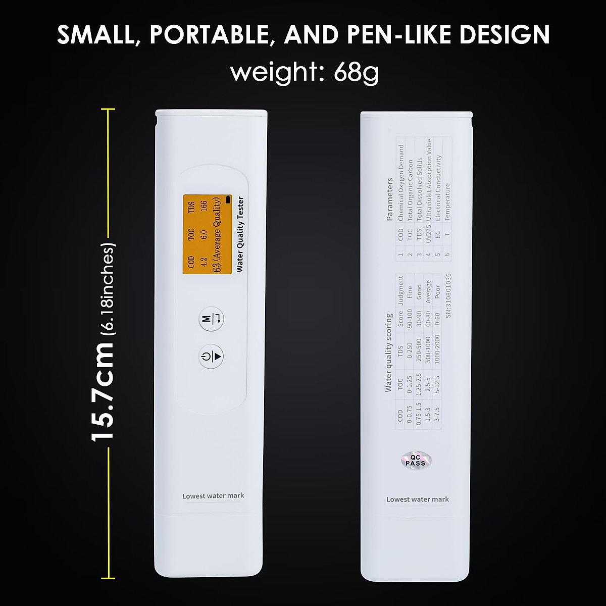 Water Quality Tester for Drinking Water, Portable 6-in-1 TDS Meter TOC, COD, EC, UV275, Temp&TDS, Digital Drinking Water Quality Tester for Home, RV, Hiking, Camping, Travel, Well, Tap, Water Purifier