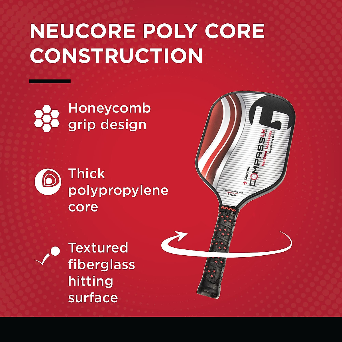 GAMMA Sports Compass LH NeuCore Pickleball Paddle, Graphite Power Surface and Honeycomb Grip, Compass Two-Handed