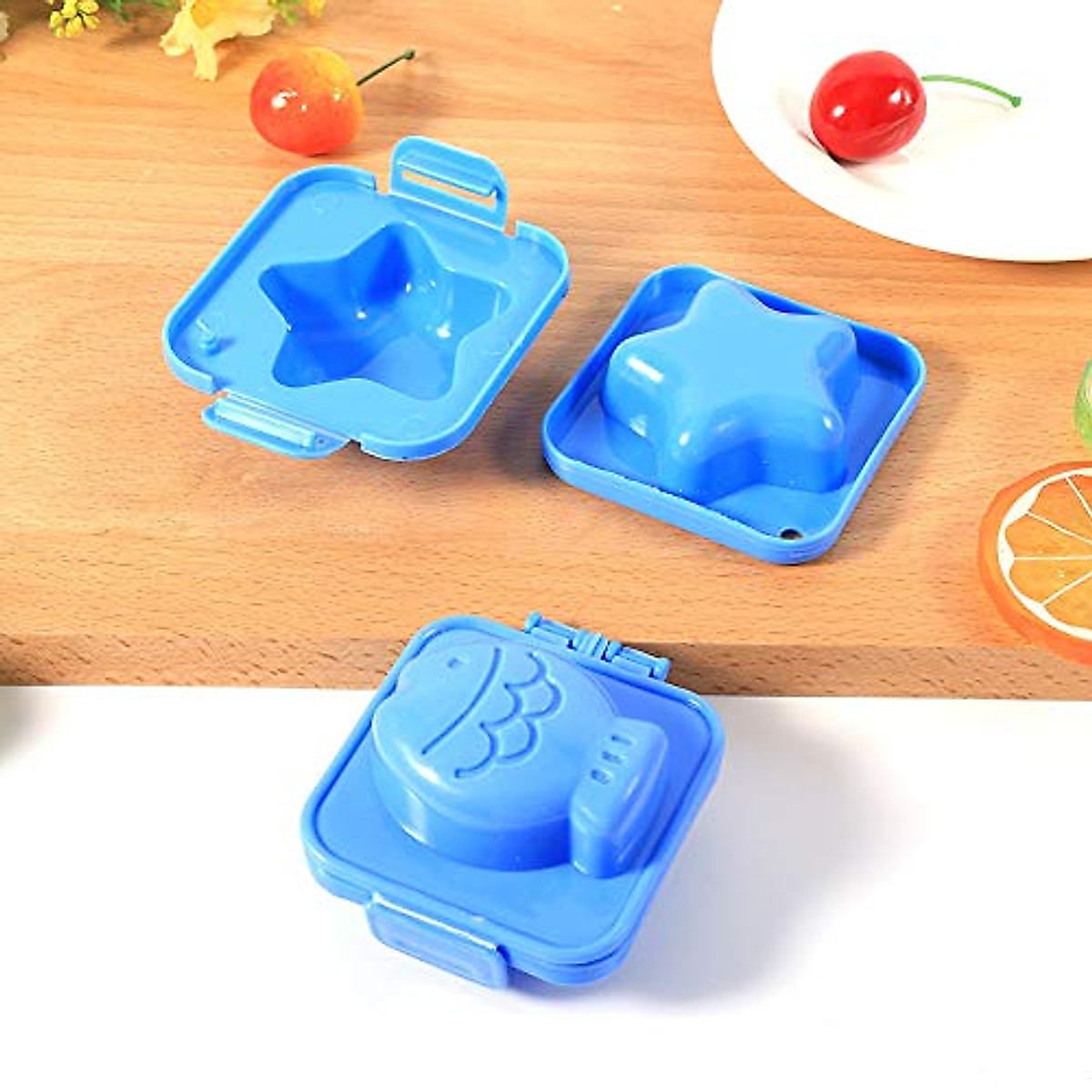 Qiilu Egg Molds, 6Pcs Set Food Grade PP Plastic, Decorative Food Shaping for Boiled Eggs, Box Preparation, Cute Shapes - Rabbit, Bear, Fish, Car, Star, Love Heart