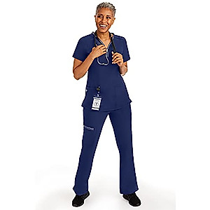 Healing Hands Scrubs top for Women 3 Pocket Zipper Y-Neck Women's Scrub Top Light Breathable Stretch Fabric 2254 Sonia HH360 Navy 2XL