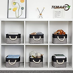 Temary Storage Baskets 6 Pack Small Fabric Storage Bins with 2 Pcs Large Baskets for Organizing Towels, Blankets (Black&Gray, 11.8Lx7.9Wx5.3H Inches, 16Lx12Wx12H Inches)