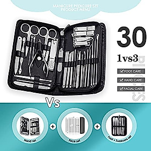 WOAMA Manicure Set 30 In 1 Nail Clipper Set Nail Kit For Women Men Stainless Steel Manicure Kit Professional with Travel Case