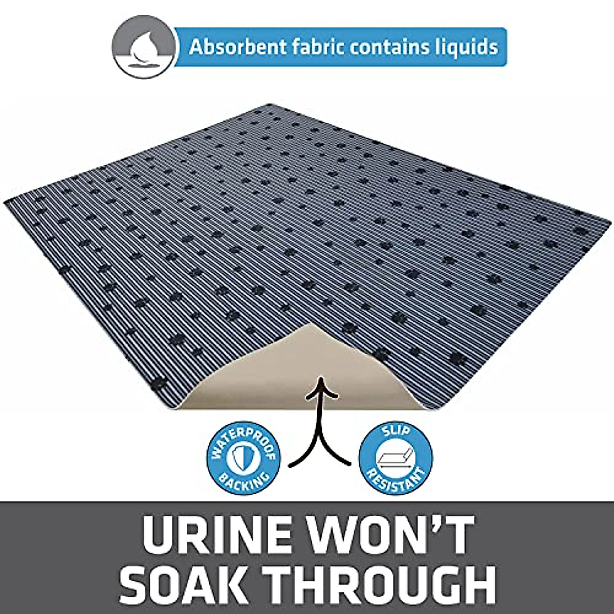 Drymate Original Cat Litter Mat, Contains Mess from Box for Cleaner Floors, Urine-Proof, Soft on Kitty Paws -Absorbent/Waterproof- Machine Washable, Durable (USA Made) (28”x36”)(GreyStripeBlackPaw)