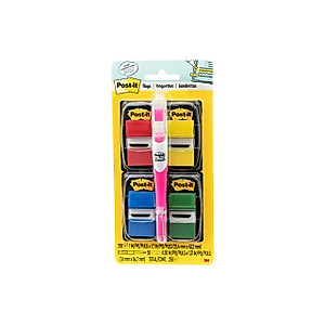 Post-it Flags Value Pack, 50/Dispenser, 4 Dispensers/Pack, 1 in Wide, Assorted Colors, Includes FREE Flags + Highlighter (680-RYBGVA)