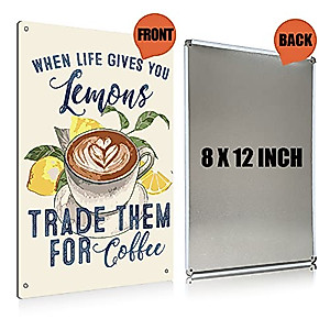 Funny Kitchen Lemon Coffee Metal Tin Sign Wall Decor Vintage When Life Gives You Lemons Sign for Home Café Bar Decor Gifts