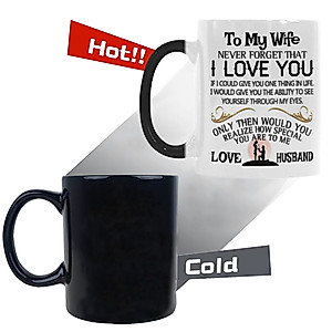 Funny Heat Reveal Changing Color Cup 11 Ounce Ceramic Cup, To My Wife Never Forget That I Love You Coffee Mug or Office Tea Cups For Wife Birthday, Valentine, Wedding Mug