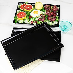 Supernal 12 pack Black Plastic Serving Trays, 15"x10" PlasticTrays, Plastic Fast Food tray, Heavy duty Platters, Disposable Serving Party Platters Black，Party Serving Trays