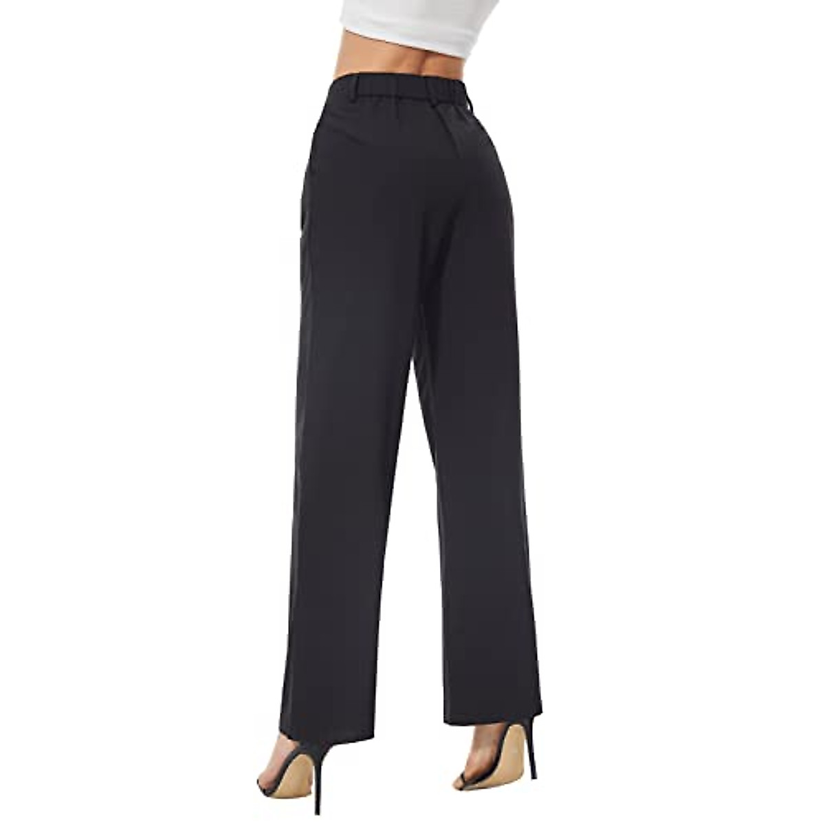 Tapata Womens Wide Leg High Waist Straight Leg Casual Pants Stretch Comfy Pockets Relaxed Fit, Black, 2