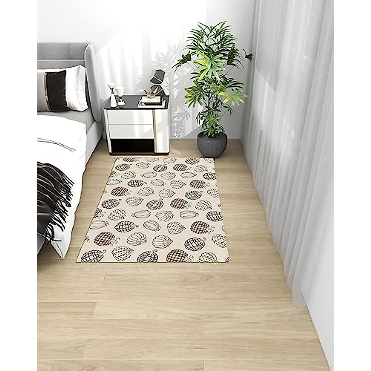 Thanksgiving Bohemia Area Rug 2'7"x5',Outdoor Indoor Small Carpet Runner for Teen Girls Boys Bedroom,Living Room,Bathroom,Classroom,Office,Kitchen,Washable Area+Rug Autumn Black Dot Plaid Pumpkins