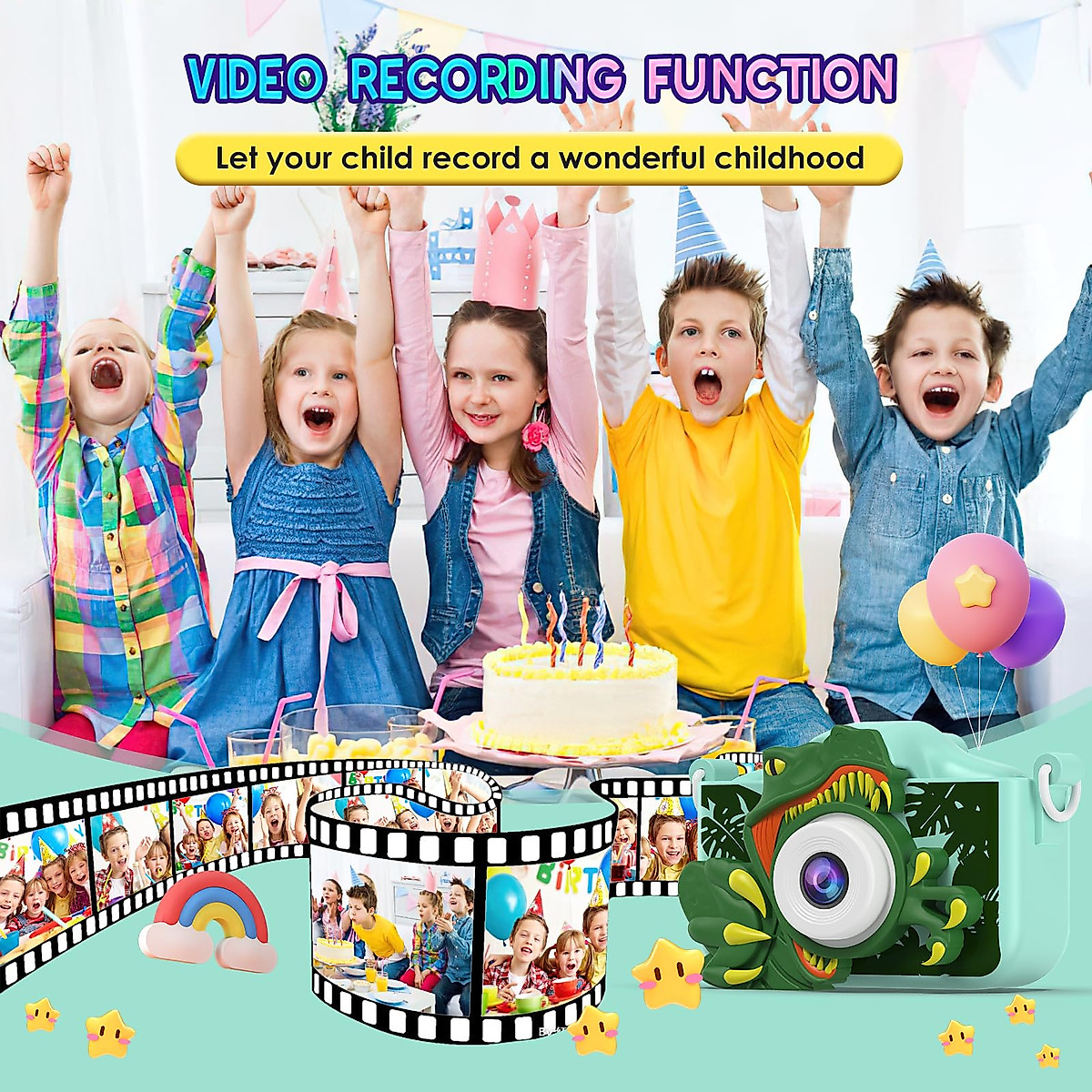 Dinosaur Camera for Kids with Cartoon Silicone Cover, Digital Mini Camera Toys for 3 4 5 6 7 8 9 10 11 12 Year Old Boys Girls Birthday Chirstmas Gifts Ideas - Personal Video Players (T-REX Green)