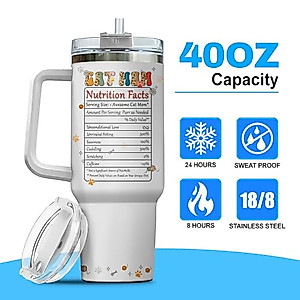 99OWL Cat Mom Rainbow Nutrition Facts, Tumbler 40 Oz With Handle Lid And Straw, Mom Gifts, Funny Cups Simple Insulated Day Straws For Be Mothers Handle Print To Women Mommy Cup