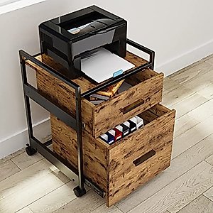 EUREKA ERGONOMIC File Cabinet 2 Drawers, Rolling File Cabinet with Bag for Home Office, Under Desk Rolling File Cabinet, Wood Filing Cabinet, Printer Stand with Storage, Rustic Brown