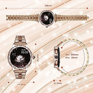 Smart Watches for Women (Answer/Make Call) with Diamonds, 1.3” HD Touch Screen Bluetooth Smartwatch for Android iOS Phones, Fitness Activity Trackers with Heart Rate/SpO2/BP/Sleep Monitor (Gold)