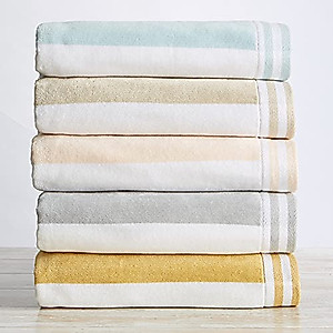 Great Bay Home Large Beach Towel Set of 4 - Soft Cabana Striped Beach Towels for Adults and Velour Pool Towels 100% Cotton - Lightweight Quick Dry Beach Towel Pack - Beach Towel for Travel