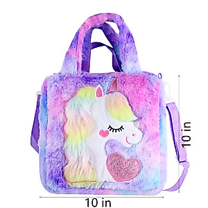 Abhay Unicorn Kids Tote Bag Fashion,Plush Kids Bag for Girls,Kids Crossbody Bag Toddler Bag for Girls Unicorn Party Supplies (Purple)