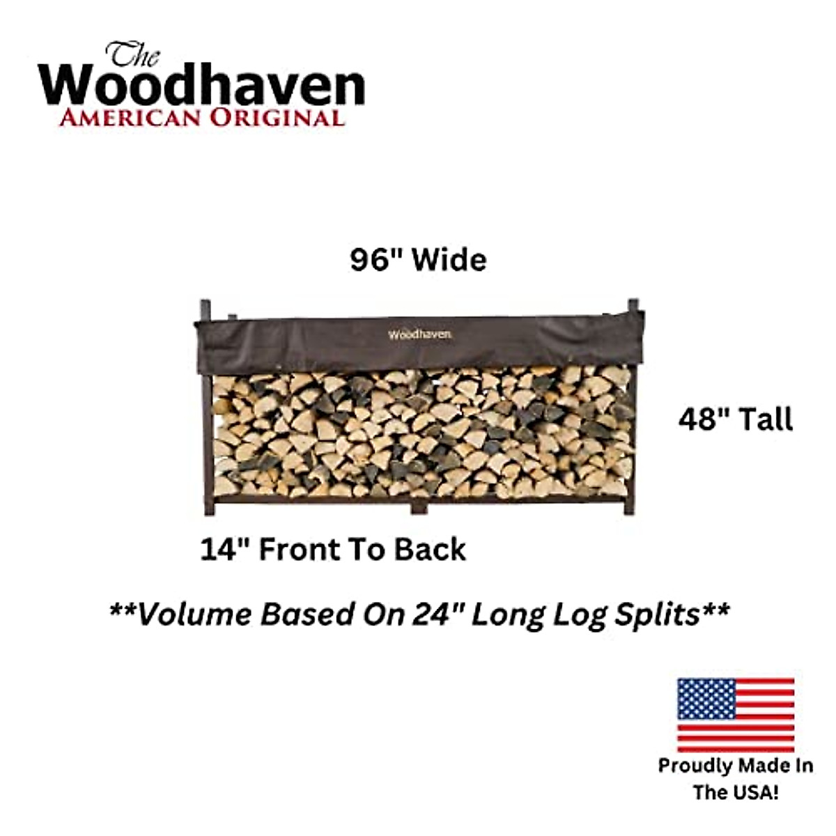 Woodhaven 8 Foot Brown - Large Firewood Log Rack With Optional Cover - Made In USA - Outdoor Use Lifetime Structural Warranty - Texture Powder Coat Finish - Made With Heavy Duty Steel (Cover)