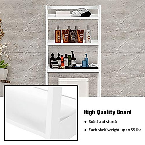 Tangkula Bathroom Space Saver, Over The Toilet Storage Rack, Free Standing 3-Shelf Bathroom Organizer, Multifunctional Bathroom Toilet Rack (White)
