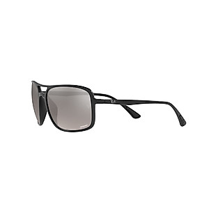 Ray-Ban RB4375 Rectangular Sunglasses, Matte Black/Polarized Grey Mirrored Grey Gradient, 60 mm