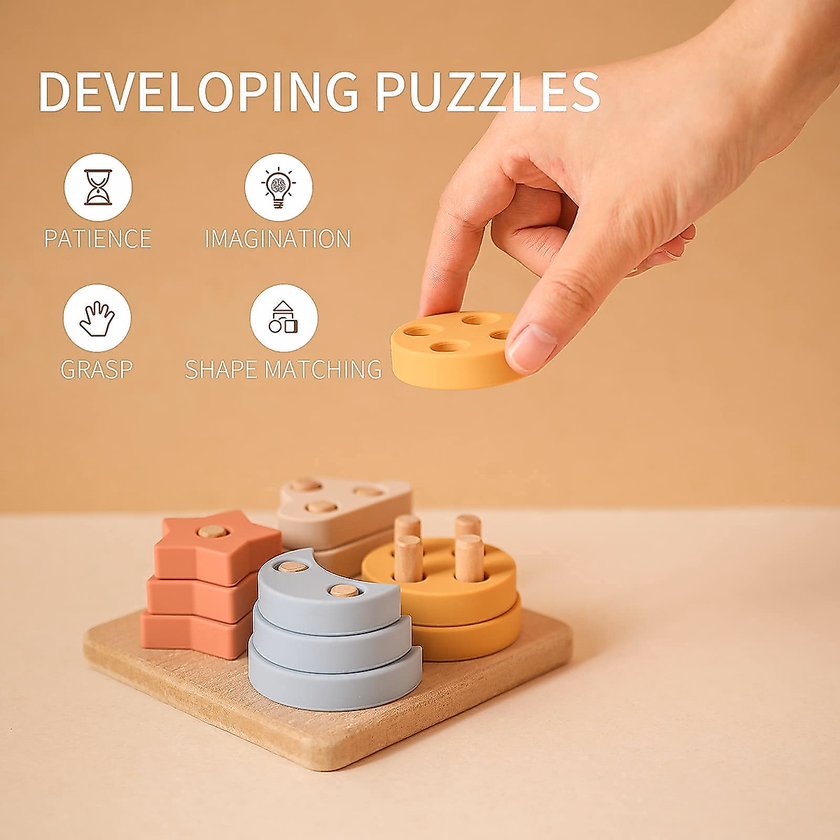 ibwaae Soft Silicone Stacking Toy for Baby 12 Pcs Montessori Sensory Teether Toys Early Shapes Recognition Development Building Stacker for Toddler