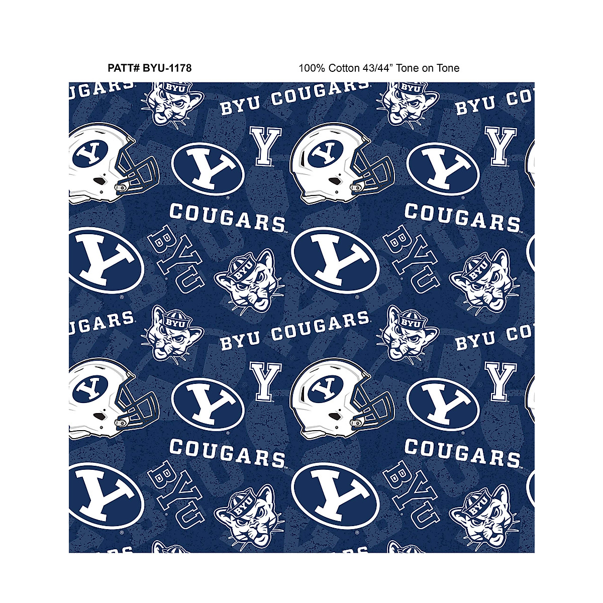 SYKEL ENTERPRISES Brigham Young BYU Cotton Fabric with New Tone ON Tone Design Newest Pattern