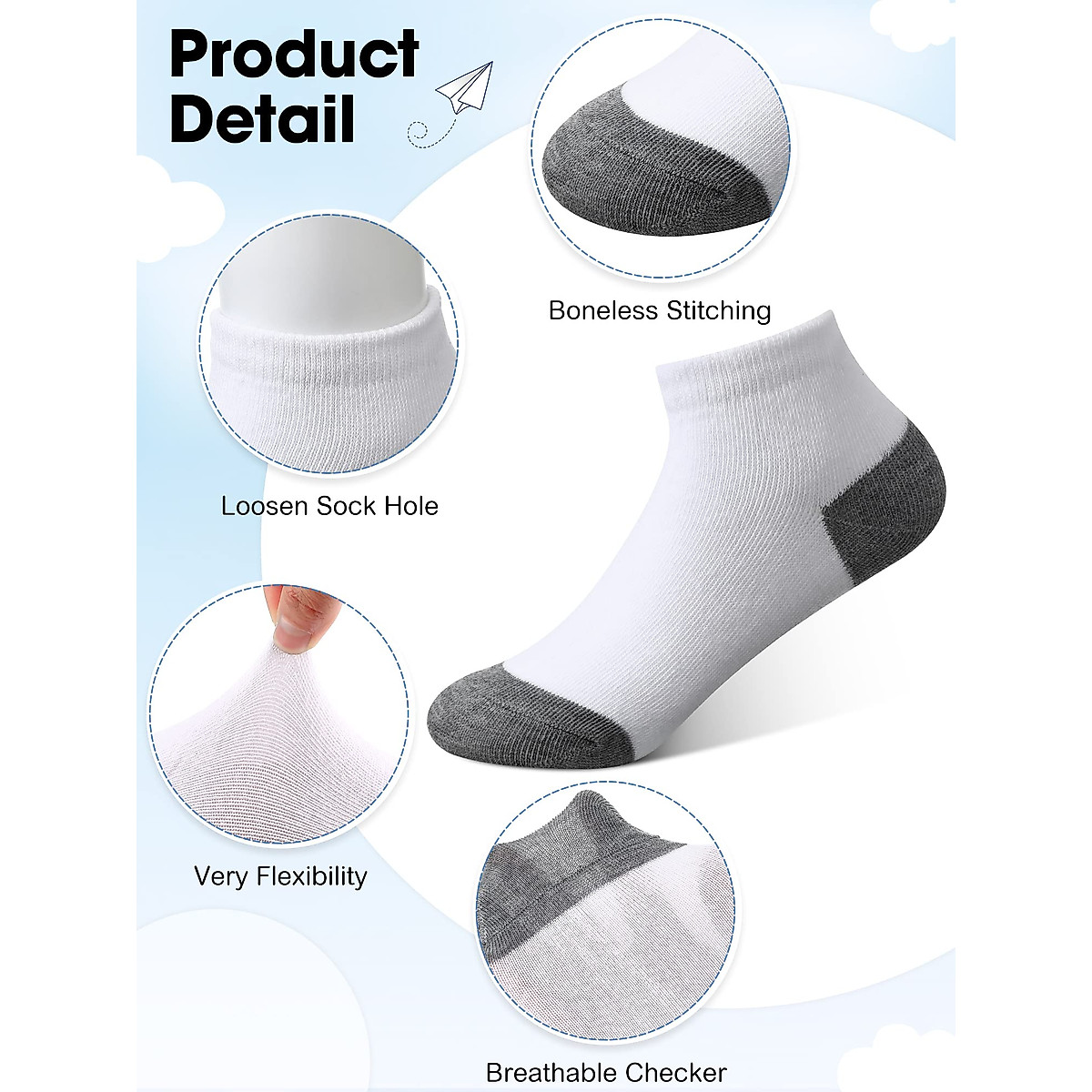 Foaincore 100 Pairs Kids Socks Bulk, Baby and Toddler Ankle and Low Cut Socks Half Cushion No Show Socks for Boys and Girls (White/Grey)