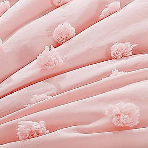 HOMBYS 4 Pieces Pink Princess Toddler Bedding Set for Girls, Boho Pom Pom Kids Comforter Set with Ruffles for All Season