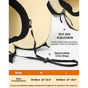 Women's Wide Brim Beach Sun Hat - SPF UV Protection, Packable, Floppy, Foldable - Summer-Ready, Ponytail-Friendly, Straw, Cute Bow, Travel Essential, Beige Medium