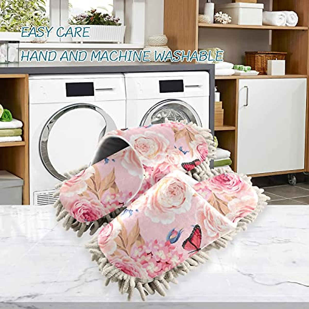 Roses Hydrangea Flower Mop Slippers Shoes Cover for Floor Cleaning Washable Dirty Dust Hair Cleaners Microfiber Mop Socks for Kitchen House Office