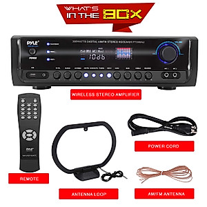 Home Audio Power Amplifier System - 300W 4 Channel Theater Power Stereo Sound Receiver Box Entertainment w/ USB, RCA, AUX, Mic w/ Echo, LED, Remote - For Speaker, iPhone, PA, Studio Use - Pyle PT390AU