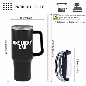 One Lucky Dad Tumbler 40 oz Tumblers with Handle Insulated Tumblers Stainless Steel Tumbler