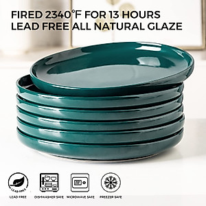 AmorArc Ceramic Plates Set of 6, 8.0 Inch Round Stoneware Salad Plates Use for Dessert, Salad, Appetizer etc,Microwave and Dishwasher Safe, Scratch Resistant Small Deep Dinner Plates-Green