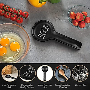 Ceramic Spoon Holder for Kitchen Counter by Brighter Barns - Black Kitchen Spoon Rest for Stove Top - Farmhouse Spoon Rest - Ceramic Ladle Spatula Holder for Countertop - Farmhouse Kitchen Decor