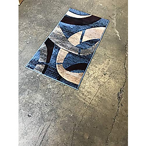 Modern Door Mat Area Rug Contemporary Geometric Blue Burgundy Black & Beige Sculpture Design 248 (2 Feet X 3 Feet 4 Inch)