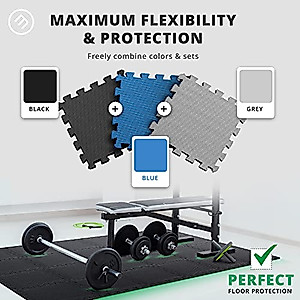 Gym Flooring Set - Interlocking EVA Soft Foam Floor Mat, 18 Pieces Puzzle Rubber Tiles Protective Ground Surface Protection, Play Workout Exercise Mats Underlay Matting Sports Pool Home Fitness Garage