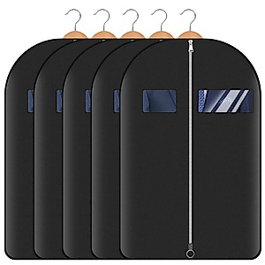 Hleelomi 5 Pack 40-inch Suit Bag Garment Bag for Travel and Storage, Garment Bags for Hanging Clothes with Zipper and Visible Transparent Window, Black