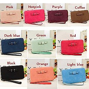 Huitao Women Bowknot Wallet Long Purse Phone Card Holder Clutch Large Capacity Pocket Coffee one Size