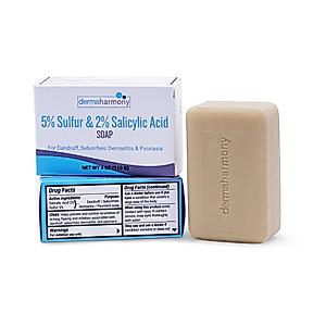 5% Sulfur 2% Salicylic Acid Bar Soap 4 oz – Crafted for those with Seborrehic Dermatitis, Dandruff, and Psoriasis (1 Bar)