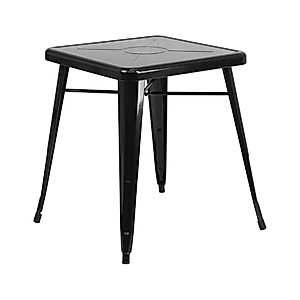 Flash Furniture Commercial Grade 23.75" Square Black Metal Indoor-Outdoor Table Set with 2 Stack Chairs