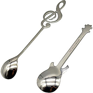 Maydahui 6PCS Guitar Spoons Music Note Teaspoon Set 18/10（304 ）Stainless Steel Musical Notation Dessert Spoon for Coffee Stirring Drink Mixing Milkshake Jam