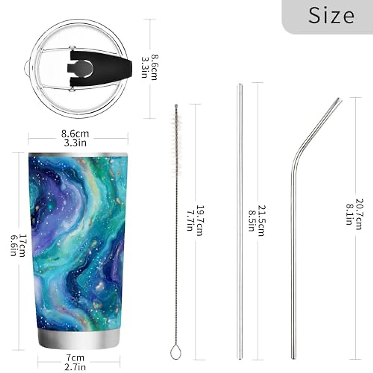 Purple Blue Galaxy Starry Waves Stainless Steel coffee cup travel with Straw Lid travel mug with lid for hot and cold drinks reusable tumblers with lids 20 OZ