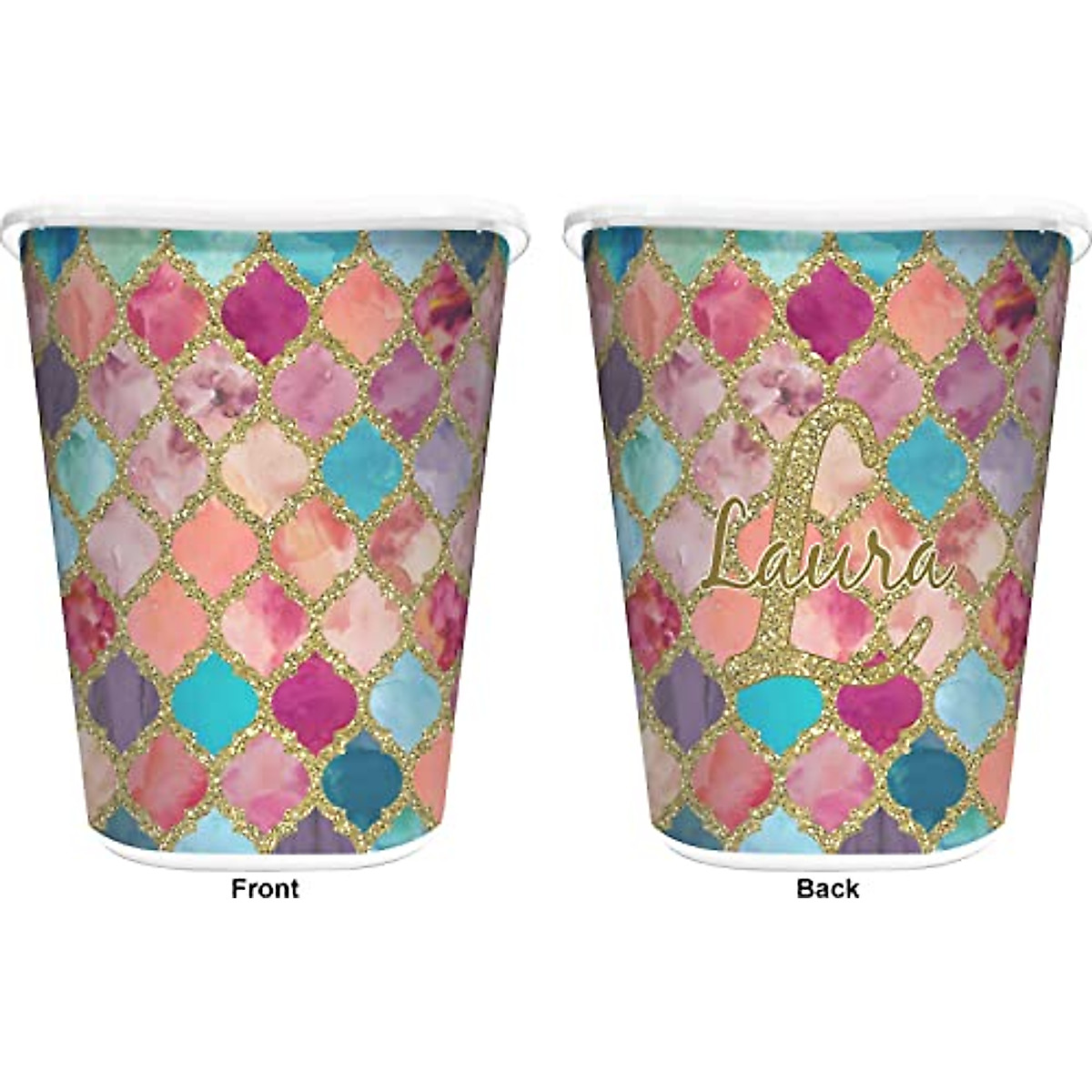 RNK Shops Glitter Moroccan Watercolor Waste Basket - Double Sided (White)