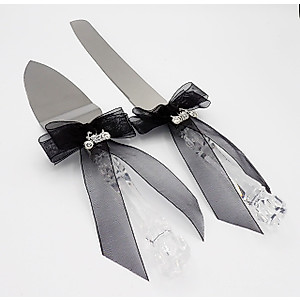 Wedding party reception Cake Knife & Server Set Biker Motorcycle Black bows