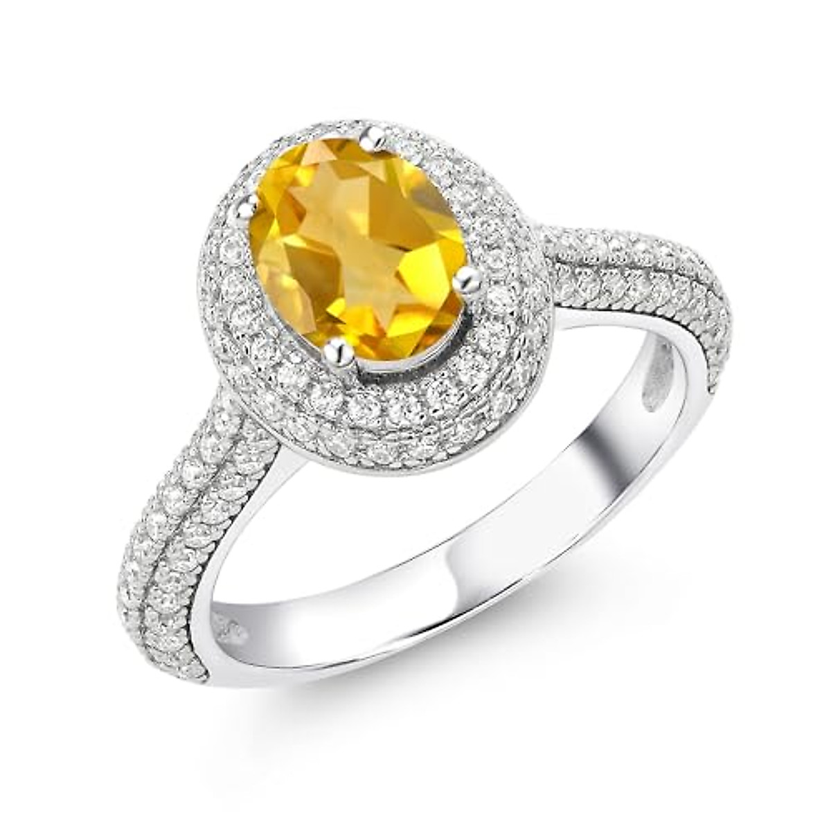 Gem Stone King 925 Sterling Silver 8X6MM Oval Gemstone Birthstone and White Moissanite Halo Engagement Ring | Wedding Anniversary Promise Ring For Women | Size 5,6,7,8,9