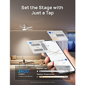 Dreo Smart Ceiling Fan with Lights, 52 Inch, 12 Speeds & 3 Fan Modes, Stepless Color Tones, Dimmable LED Light, 12H Timer, Quiet DC Motor, Remote/APP/Alexa Control, White Ceiling Fans Indoor