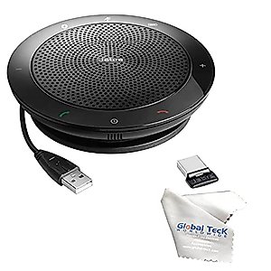 Jabra Speak 510+ MS Bluetooth Speakerphone - PC, MAC, Tablet, Smartphone Compatible, Teams Version 7510-309 - with Bluetooth dongle and Microfiber Cloth