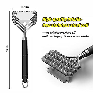 Grill Brush and Scraper Bristle Free, Strong Handle Complete Grill Cleaning Set for Outdoor Grill, BBQ Accessories with Hanging Hook BS5219