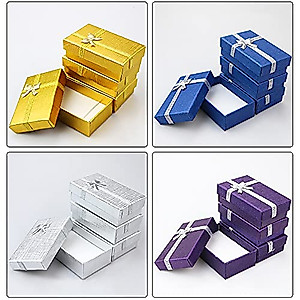 ISUSSER Pack of 24 Paper Gift Boxes with Lids and Ribbon Bows, 2x3.2x1 Inch, for Gifts, Necklaces, Earrings, 6 Colors